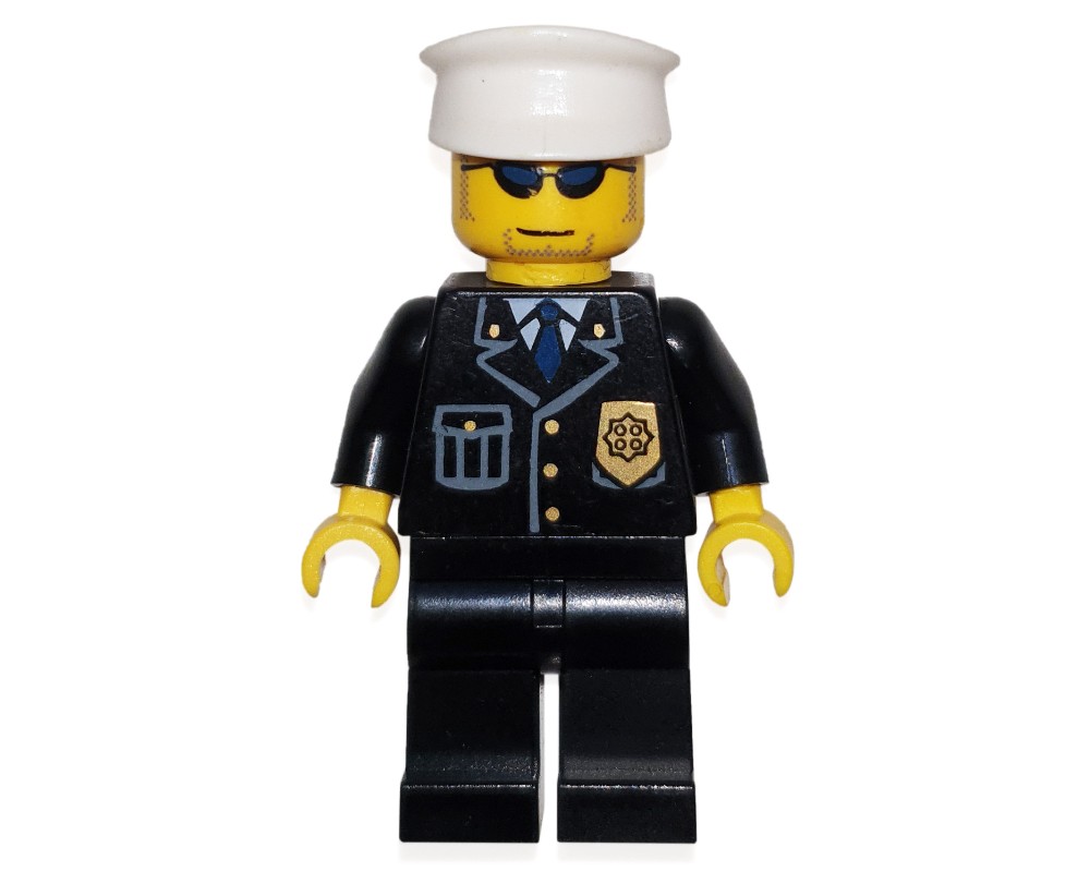 LEGO Set fig-006716 Policeman, Black Suit with Badge, White Hat ...