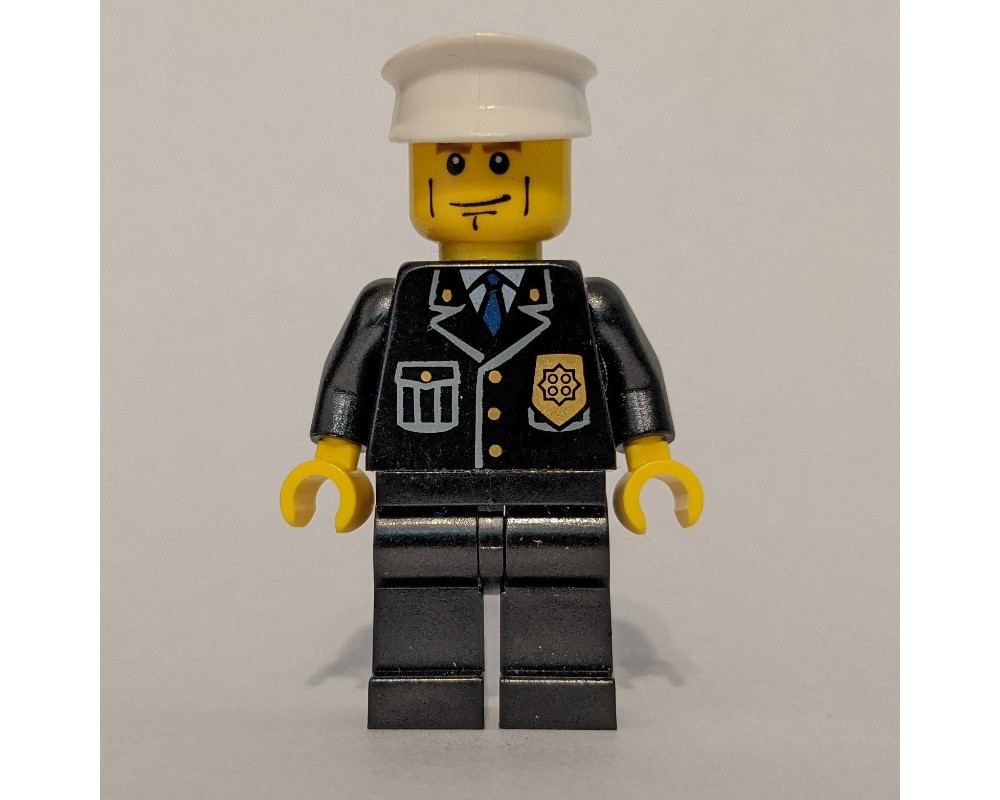 LEGO Set fig-006717 Policeman, Black Suit with Badge, White Hat, Cheek ...