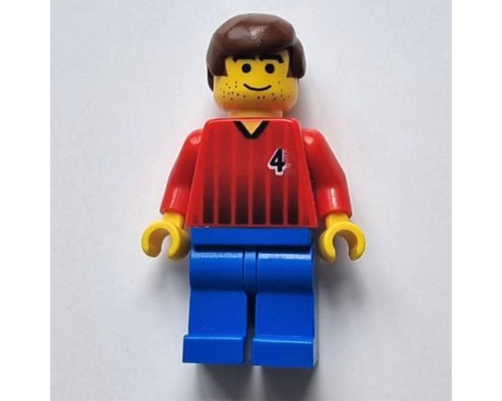 LEGO Set fig-006779 Soccer Player Red Torso, Blue Legs, #4 ...