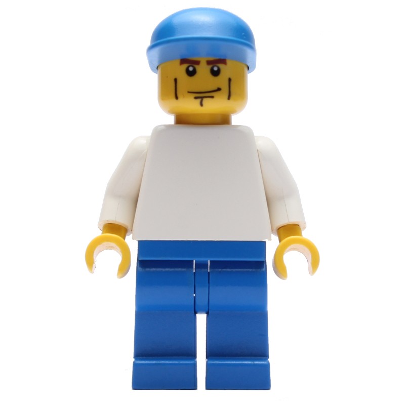 LEGO Set fig-007161 Man - White Torso, Blue Legs, Blue Cap ...