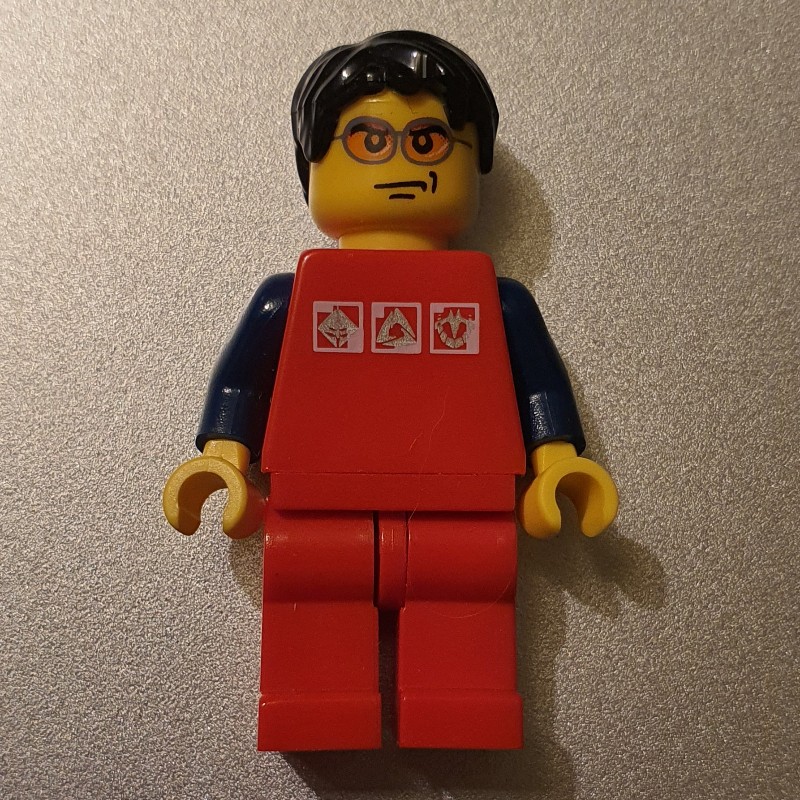 LEGO Set fig-007260 Man, Red Shirt with Dark Blue Arms, Red Legs, Black ...