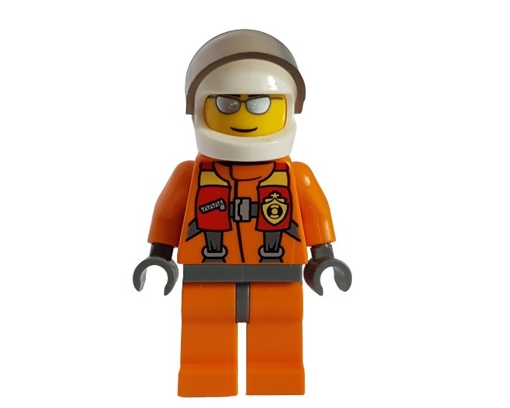 LEGO Set fig-007285 Coast Guard, Orange Jumpsuit, White Helmet with ...