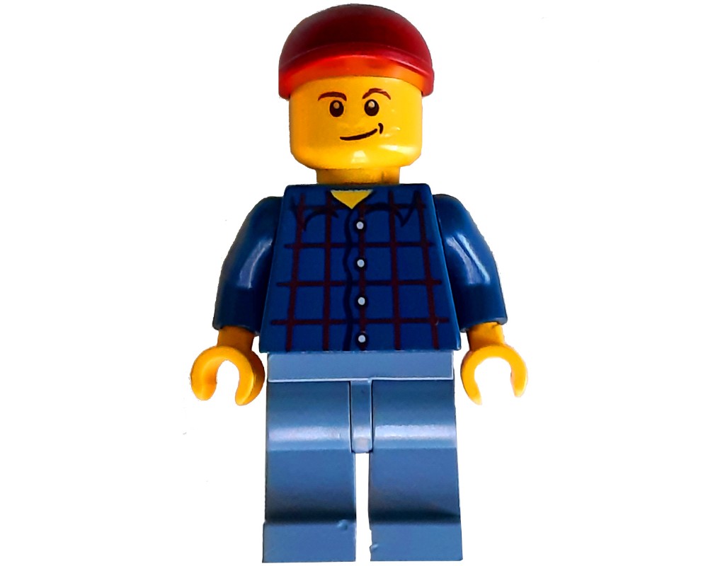 LEGO Set fig-007287 Man, Dark Blue Plaid Shirt, Sand Blue Legs, Dark ...