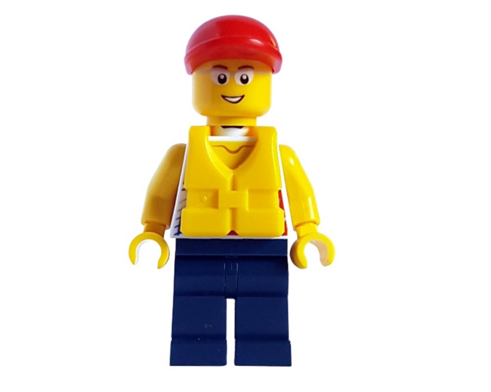 LEGO Set fig-007292 Man, White Vest Top, Dark Blue Legs, Red Cap ...
