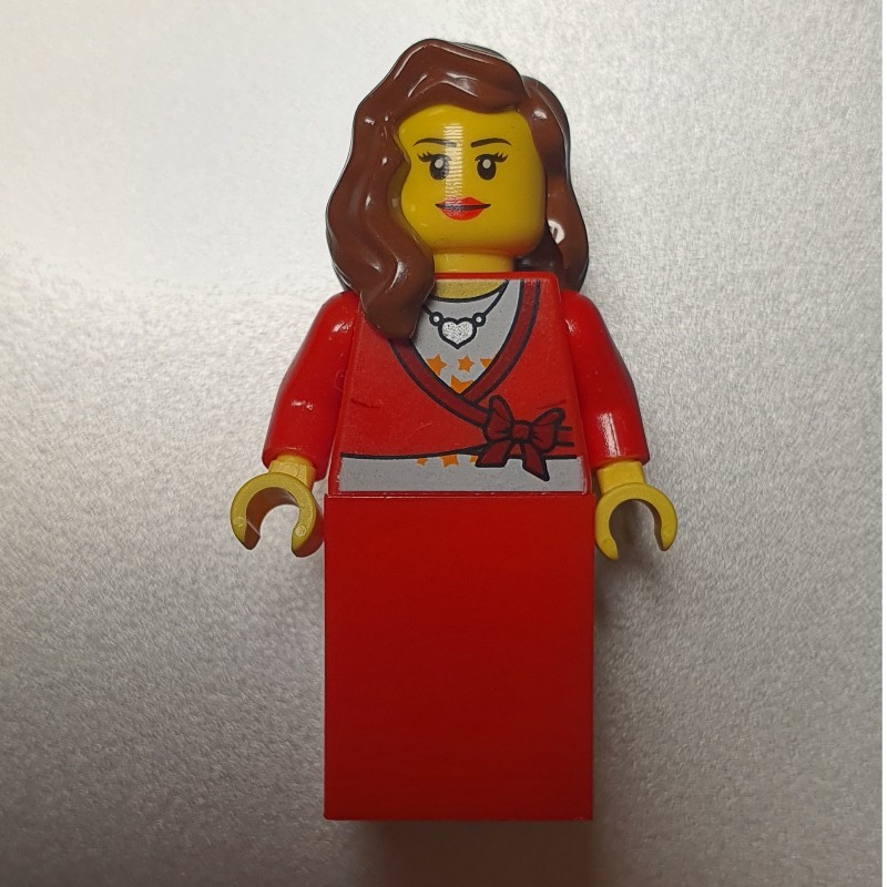 LEGO Set fig-007374 Woman, Cardigan Tied with Bow and Necklace, Red ...