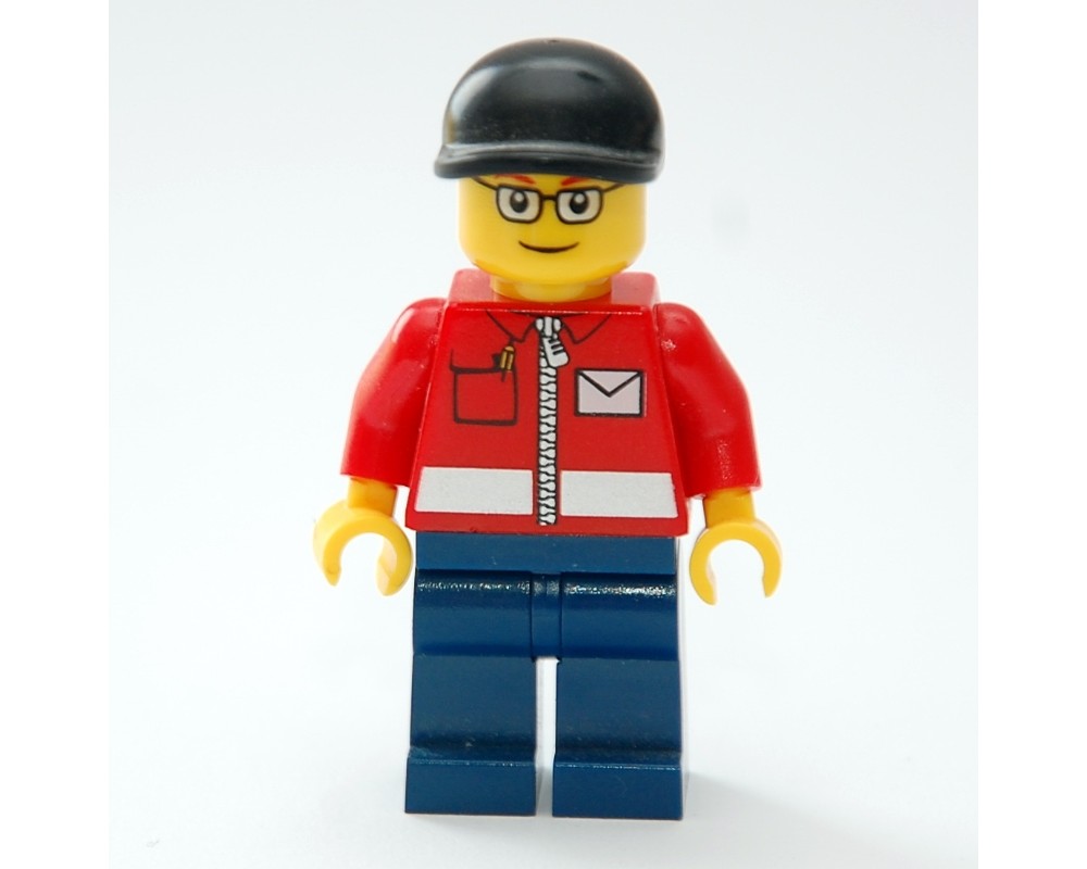 LEGO Set fig-007381 Postal Worker, Red Jacket with Zipper and Letter ...