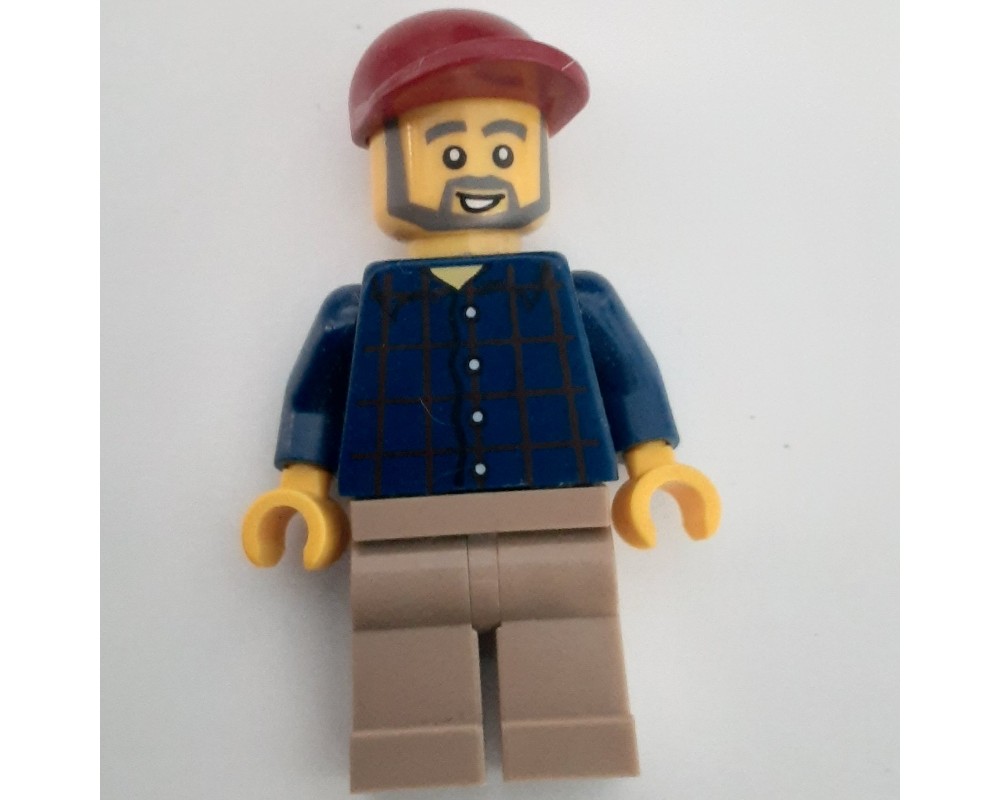 LEGO Set fig-007390 Man, Dark Blue Plaid Shirt, Tan Legs, Dark Red Cap ...