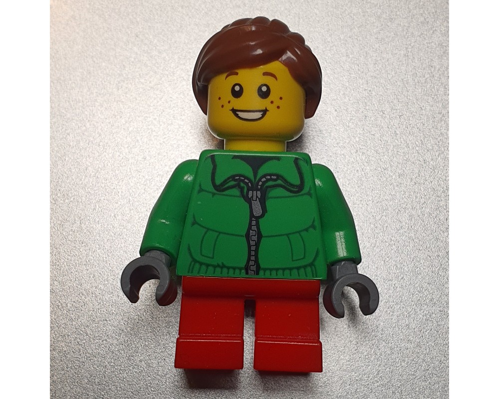LEGO Set fig-007399 Girl, Green Jacket, Short Red Legs, Reddish Brown ...