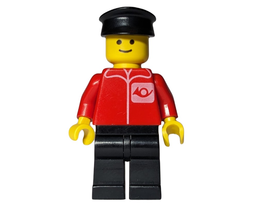 LEGO Set fig-007425 Postal Worker, Red Shirt with Horn Logo, Black Legs ...