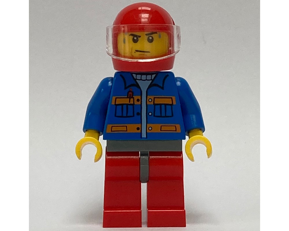 LEGO Set fig-007429 Man, Blue Jacket with Orange Stripes, Red Legs, Red ...