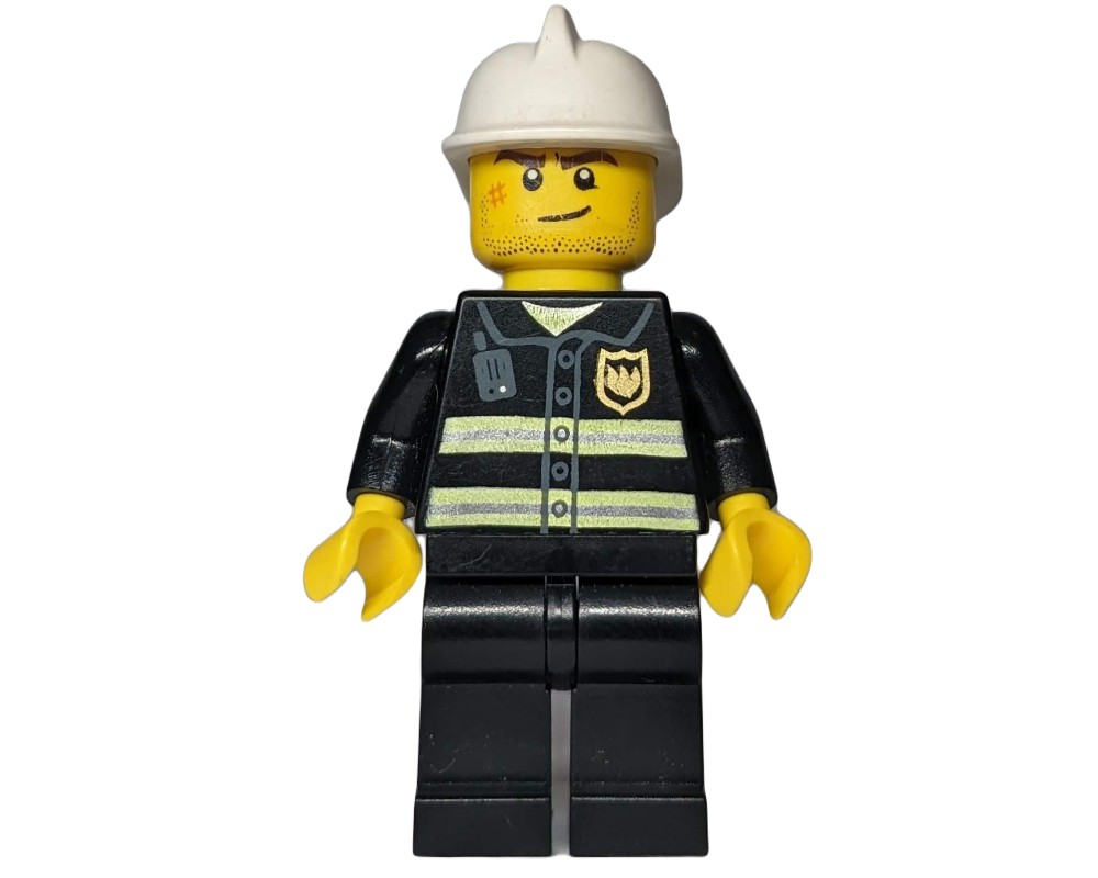 LEGO Set fig-007432 Fireman, Black Fire Jacket with Badge, White Helmet ...