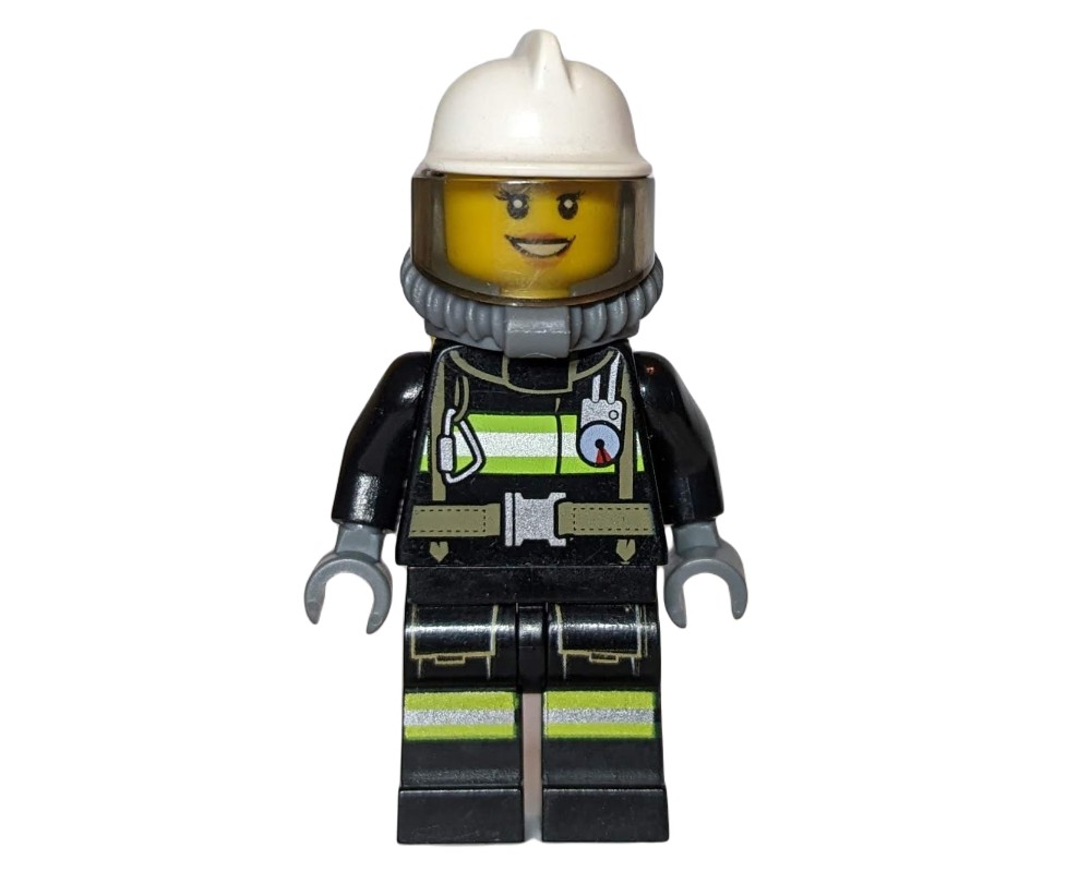 LEGO Set fig-007490 Firefighter, Female, Black Fire Suit with Gauge and ...