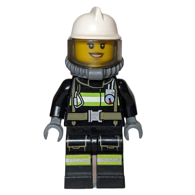 LEGO Set fig-007490 Firefighter, Female, Black Fire Suit with Gauge and ...