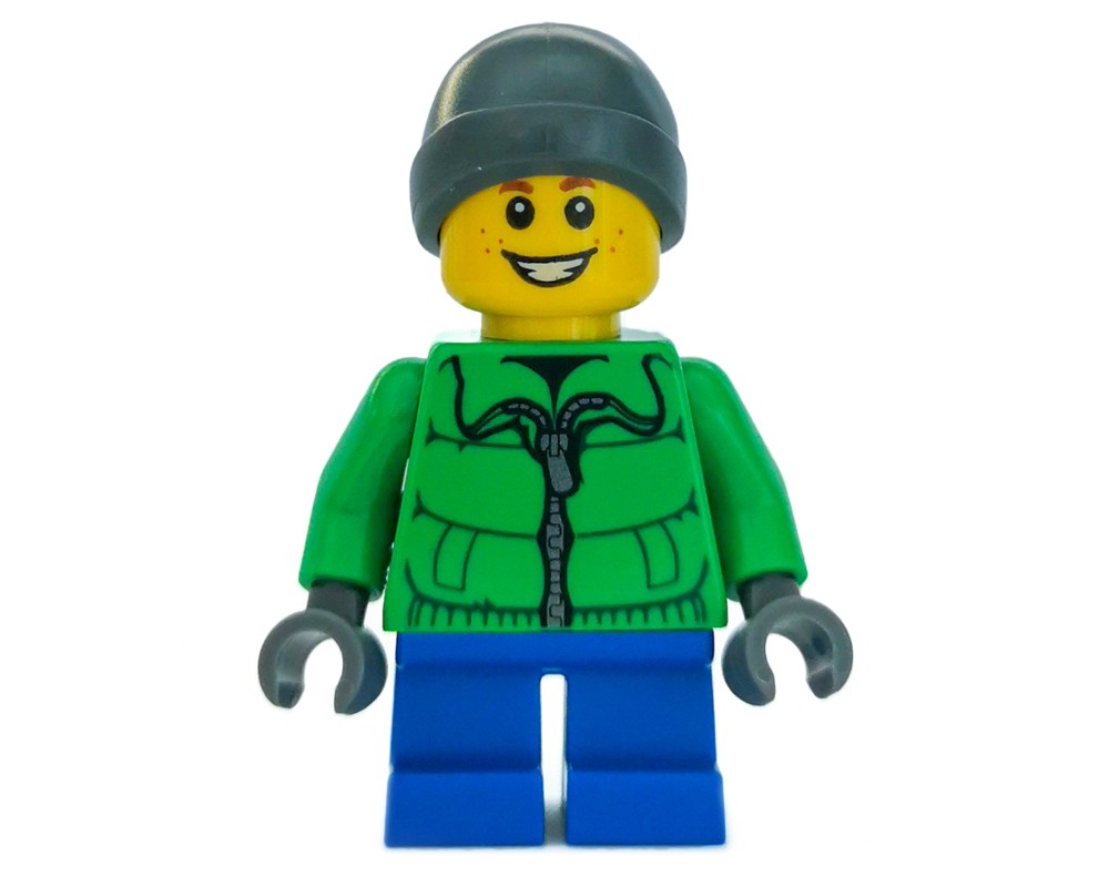 LEGO Set fig-007570 Boy, Green Jacket, Short Dark Blue Legs, Dark ...