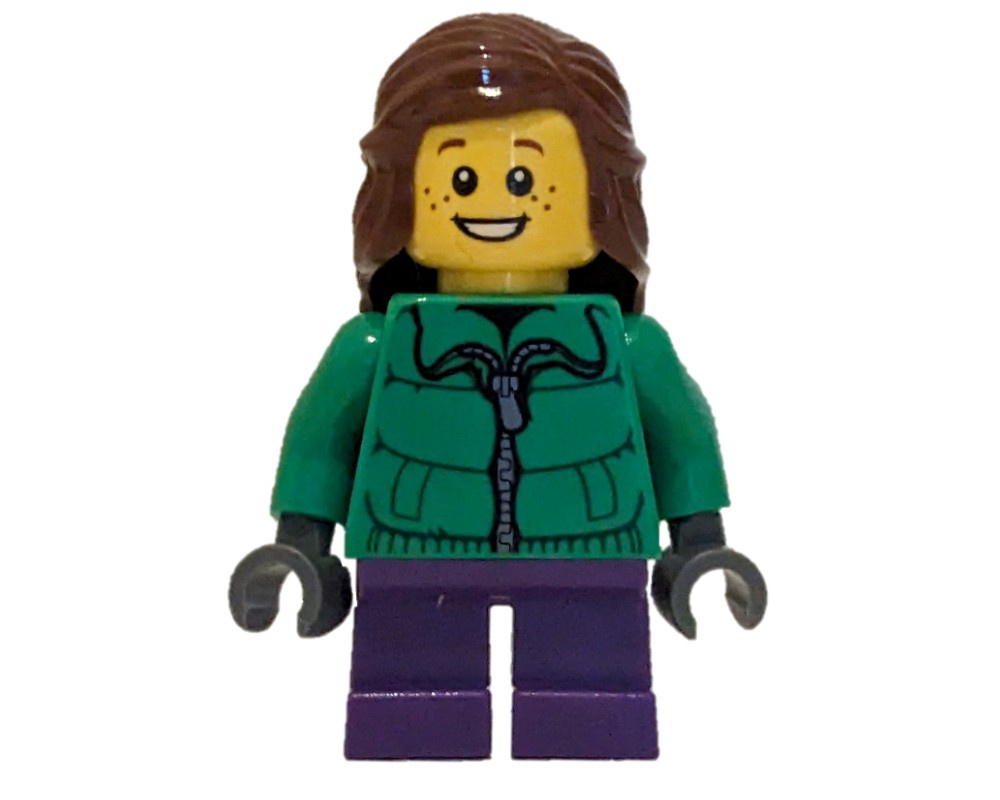 LEGO Set fig-007585 Girl, Green Jacket, Short Dark Purple Legs ...