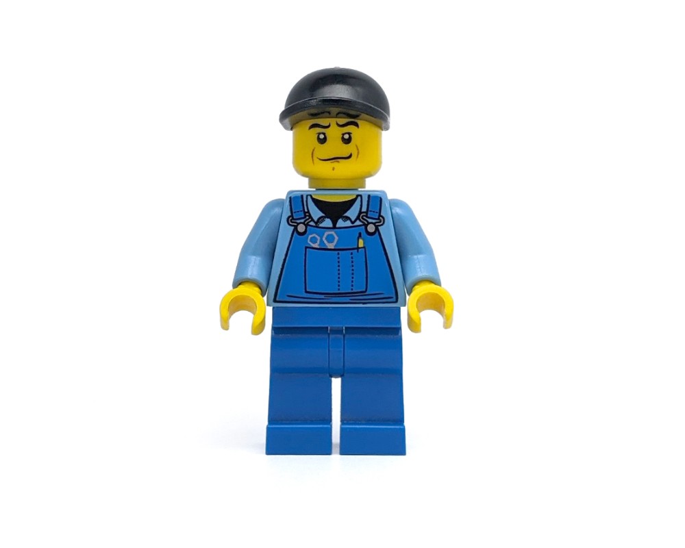LEGO Set fig-007593 Man, Blue Overalls over Shirt, Blue Legs, Black Cap ...
