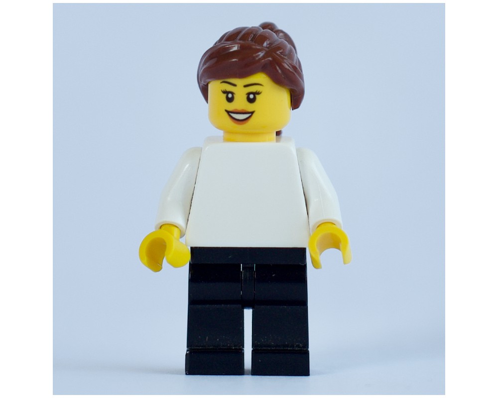 LEGO Set fig-007645 White Torso, Black Legs, Reddish Brown Hair, Female ...