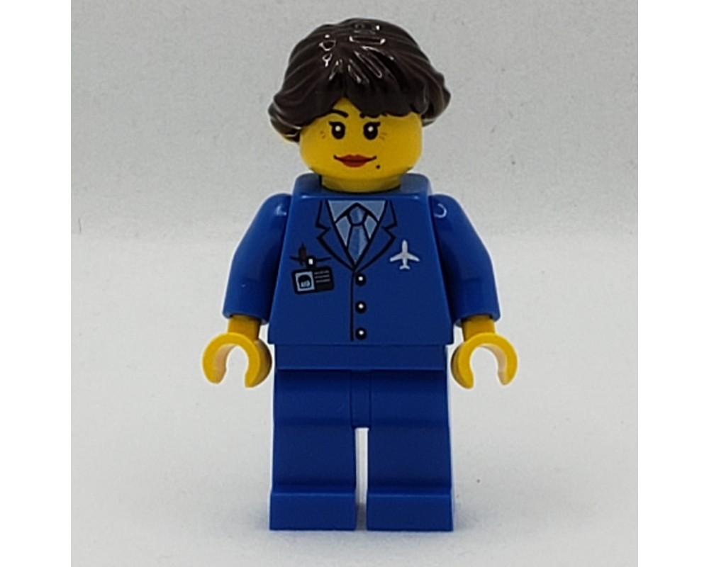 LEGO Set fig-007713 Pilot, Woman, Blue Jacket with Plane Logo and Blue ...