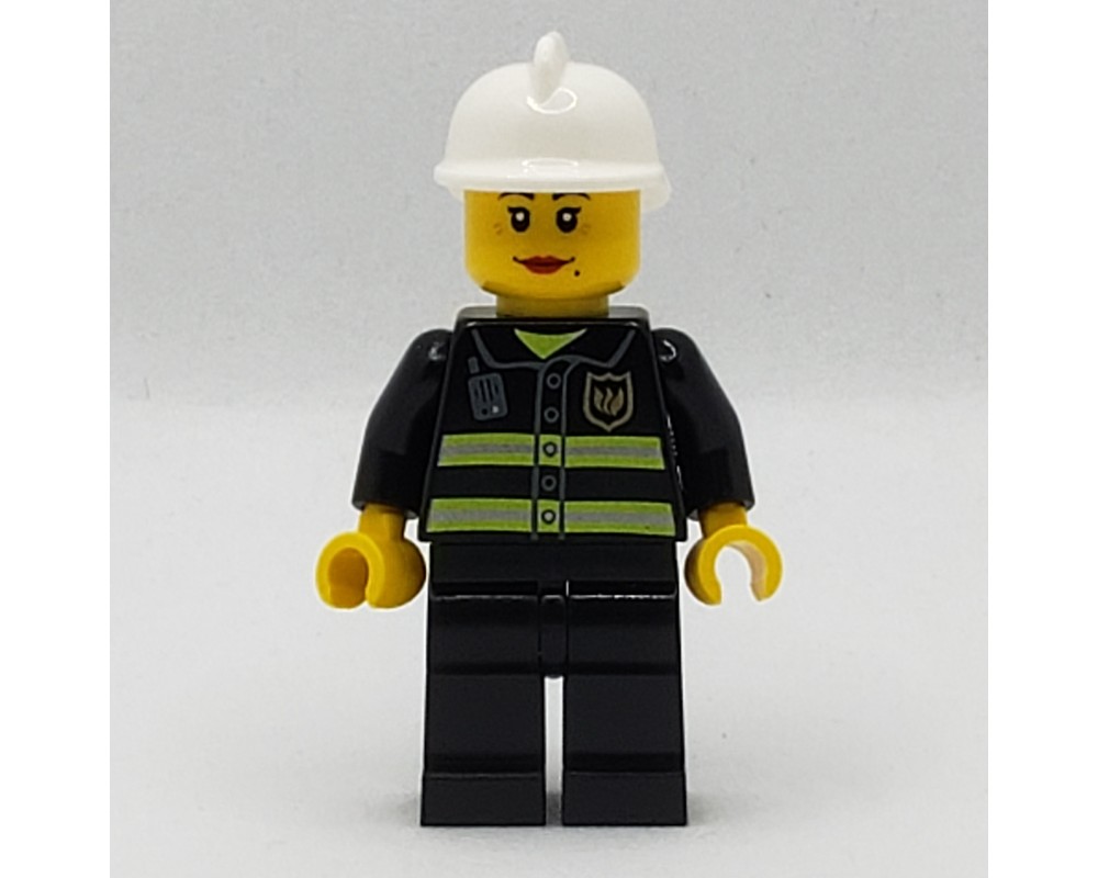 LEGO Set fig-007718 Firewoman, Black Fire Jacket with Radio and Badge ...
