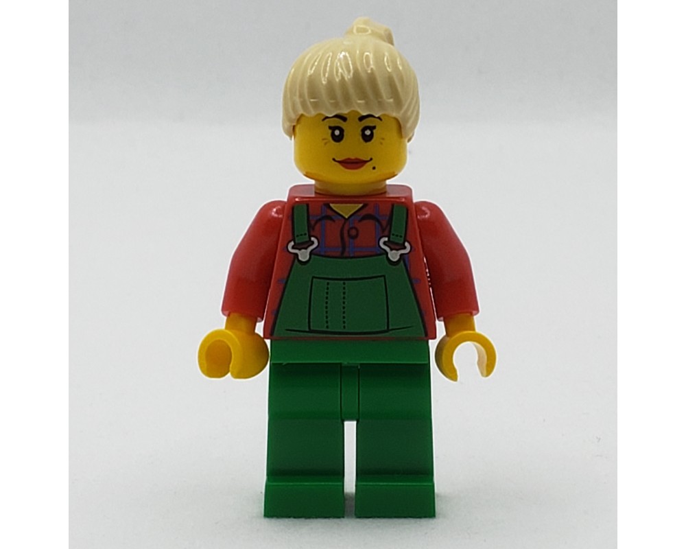 LEGO Set fig-007721 Woman, Green Overalls over Red Plaid Shirt, Tan ...
