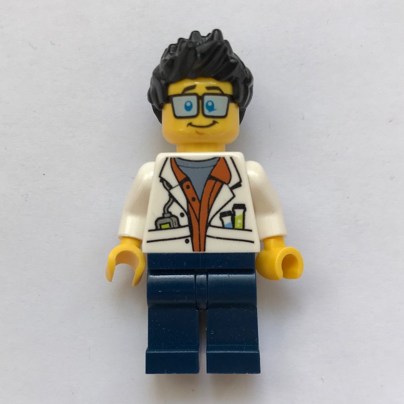 LEGO Set fig-007747 Scientist, Open White Jacket over Dark Orange Shirt ...