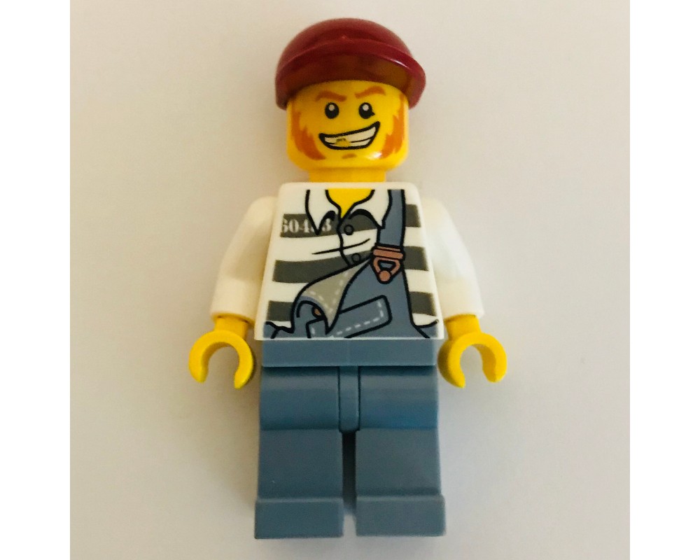 LEGO Set fig-007771 Criminal, Overalls over Prison Shirt, Dark Red Cap ...