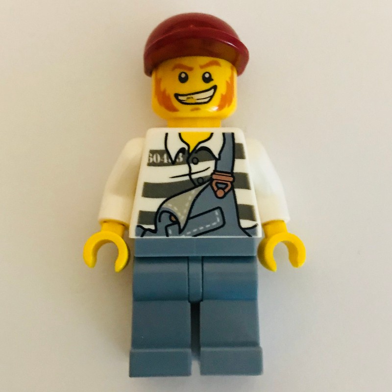 LEGO Set fig-007771 Criminal, Overalls over Prison Shirt, Dark Red Cap ...