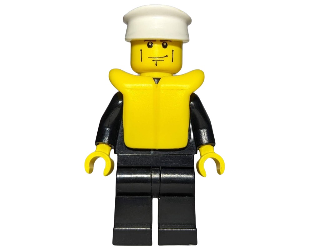 LEGO Set fig-007795 Policeman, Black Suit with Badge, White Hat, Yellow ...