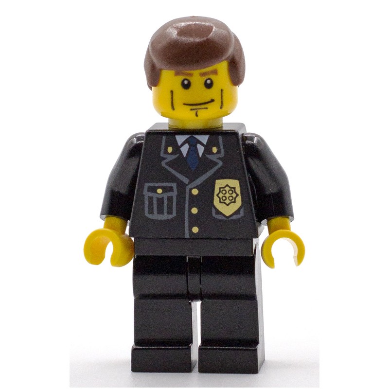 LEGO Set fig-007806 Policeman, Black Suit with Badge, Reddish Brown ...