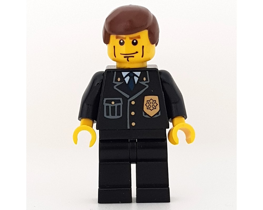 LEGO Set fig-007806 Policeman, Black Suit with Badge, Reddish Brown ...