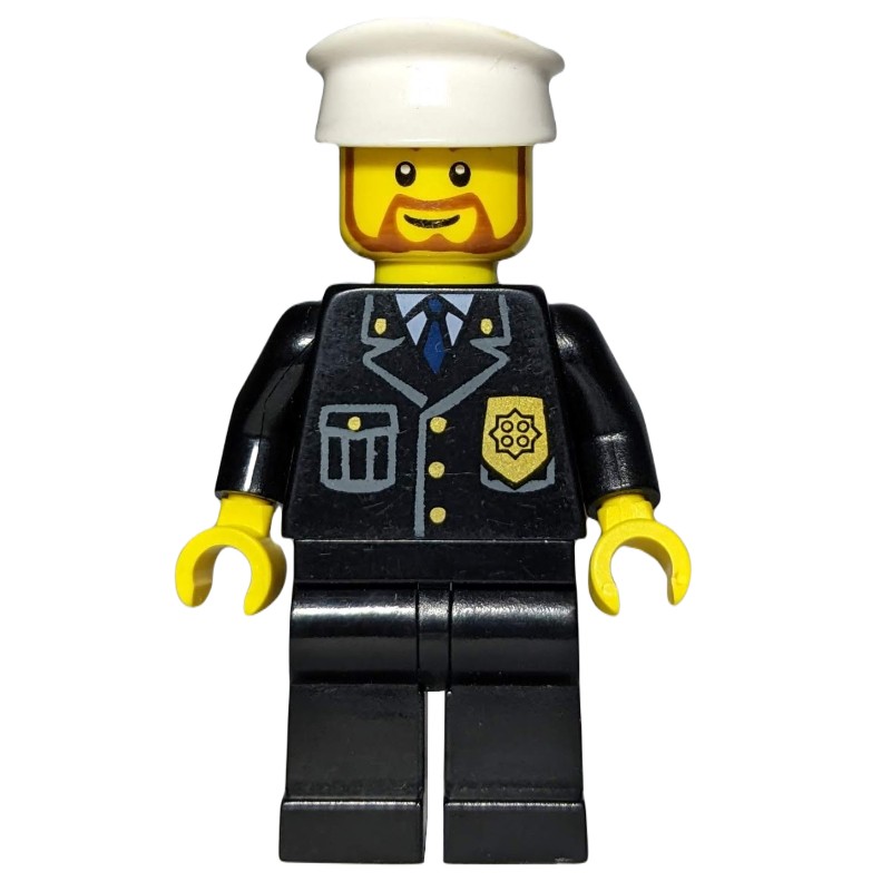 LEGO Set fig-007810 Policeman, Black Suit with Badge, White Hat, Brown ...