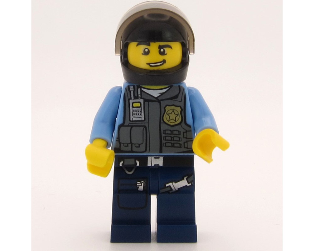 LEGO Set fig-007853 Policeman, Dark Bluish Gray Vest with Radio, Badge ...