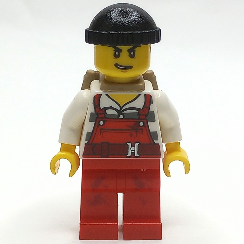 LEGO Set fig-007896 Criminal, Red Overalls over Prison Shirt, Black Hat ...