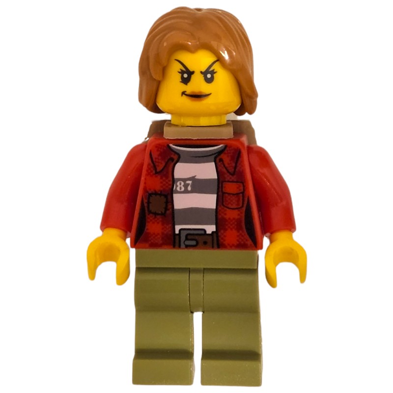 LEGO Set fig-007922 Criminal, Woman, Open Red Flannel Shirt over Prison ...