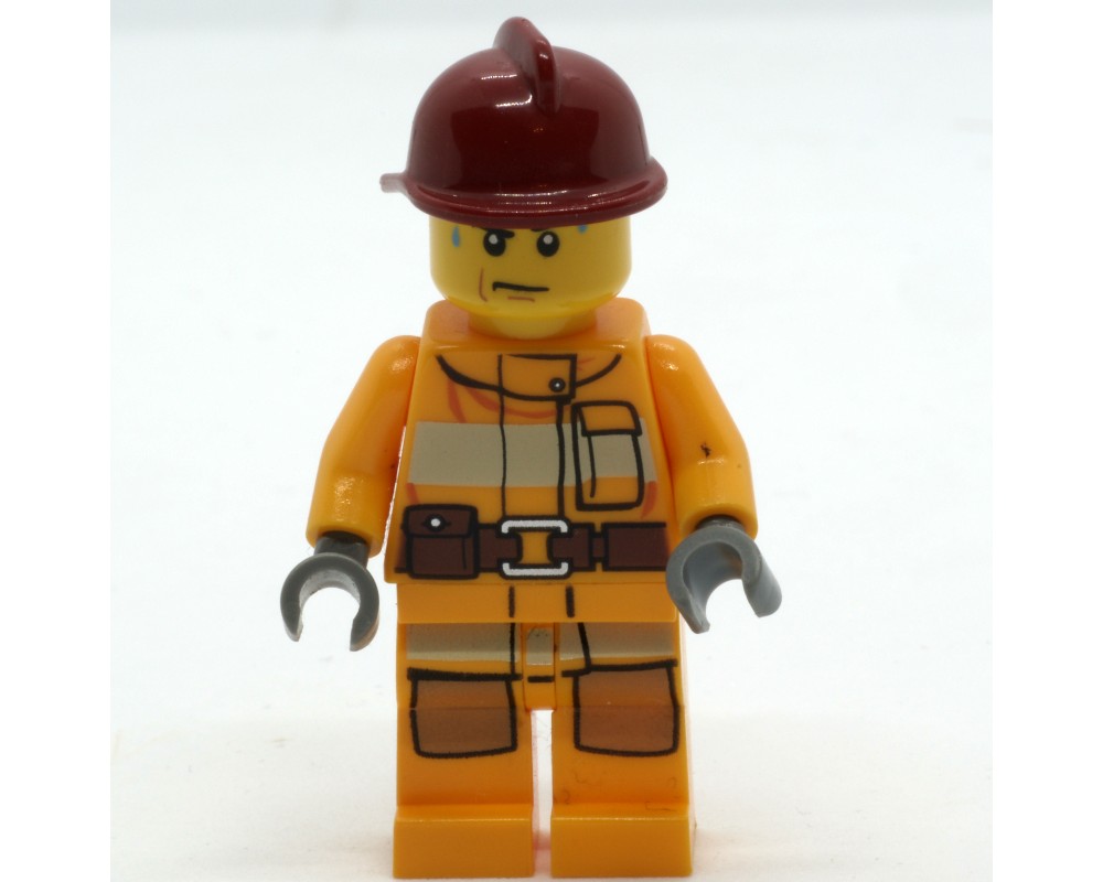 LEGO Set fig-008025 Fireman, Bright Light Orange Fire Suit, Dark Red ...