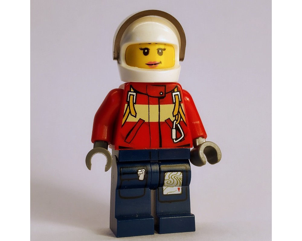 LEGO Set fig-008026 Firewoman, Red Jacket with Straps, Dark Blue Legs ...