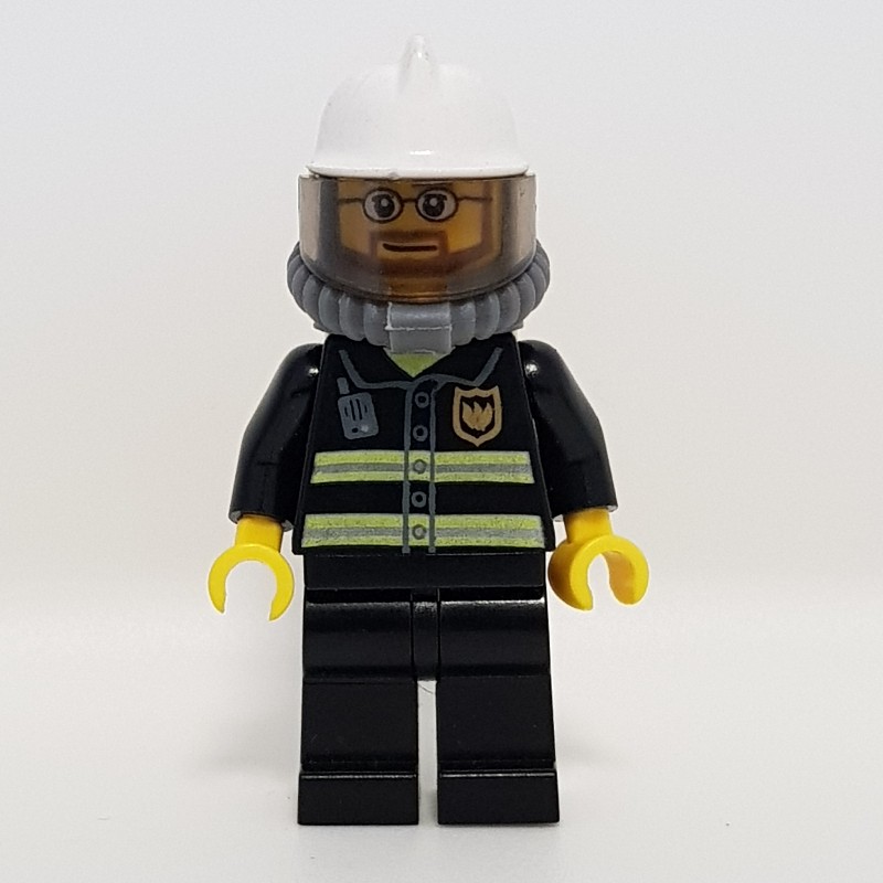 LEGO Set fig-008030 Fireman, Black Fire Jacket with Reflective Stripes ...