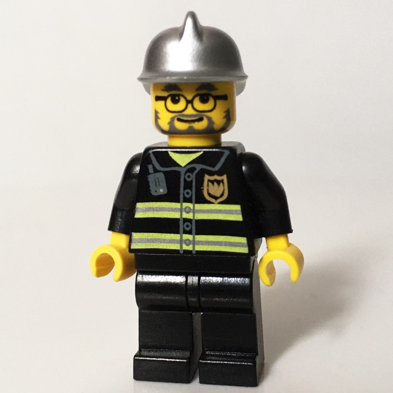 LEGO Set fig-008032 Fireman, Black Fire Jacket with Reflective Stripes ...