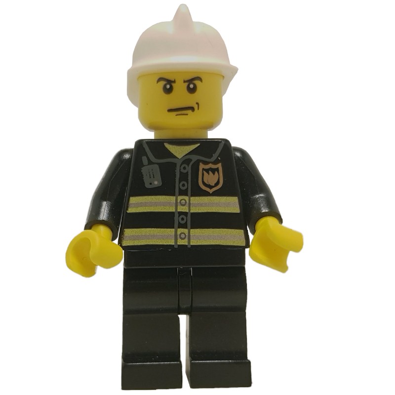 LEGO Set fig-008033 Fireman, Black Fire Jacket with Reflective Stripes ...