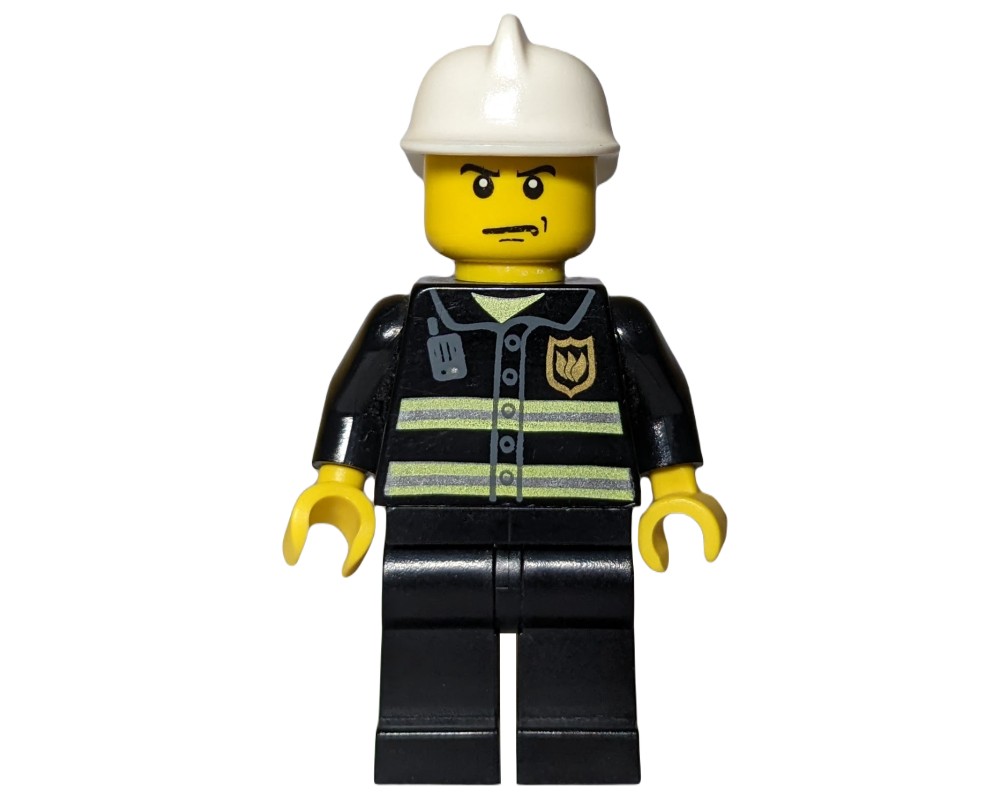LEGO Set fig-008033 Fireman, Black Fire Jacket with Reflective Stripes ...