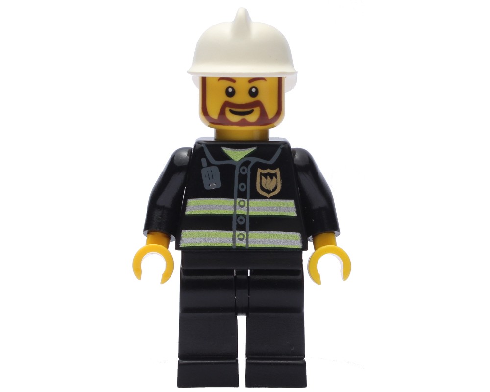 LEGO Set fig-008037 Fireman, Black Fire Jacket with Reflective Stripes ...
