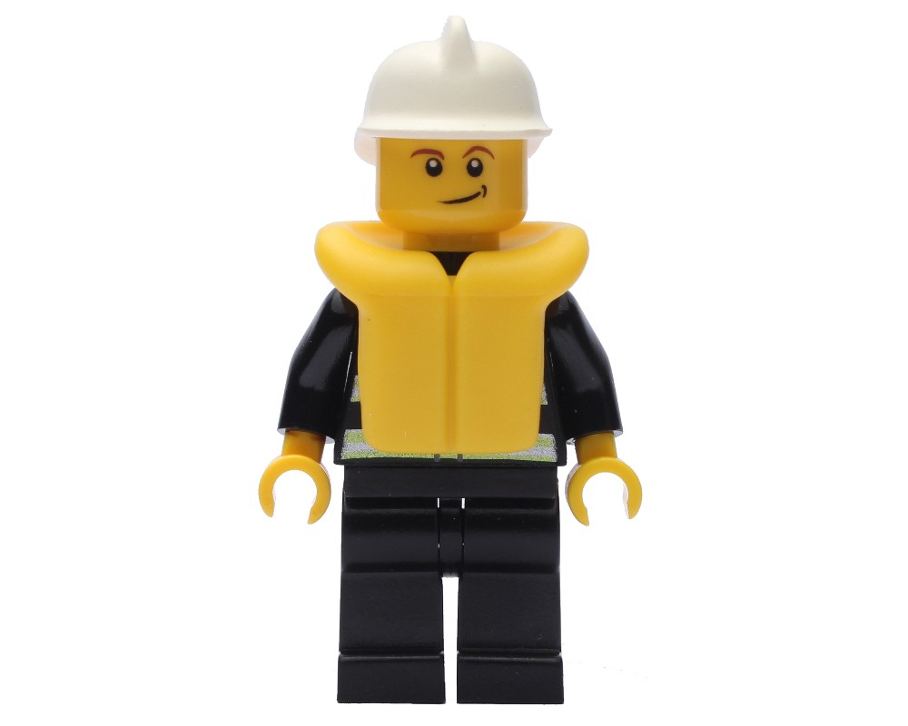LEGO Set fig-008040 Fireman, Black Fire Jacket with Reflective Stripes ...