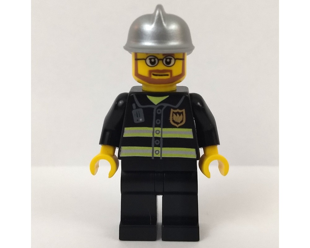 LEGO Set fig-008044 Fireman, Black Fire Jacket with Reflective Stripes ...