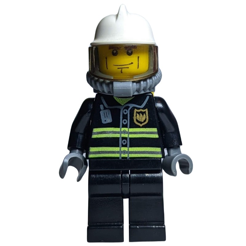 LEGO Set fig-008045 Fireman, Black Fire Jacket with Reflective Stripes ...