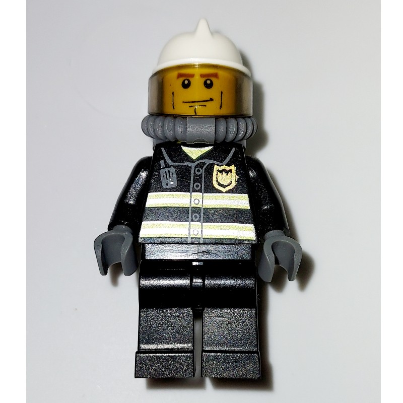 LEGO Set fig-008045 Fireman, Black Fire Jacket with Reflective Stripes ...