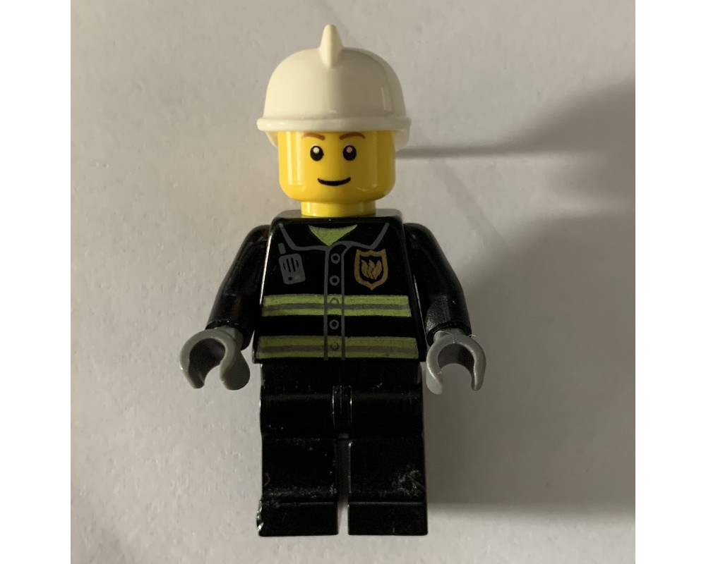 LEGO Set fig-008046 Fireman, Black Fire Jacket with Reflective Stripes ...