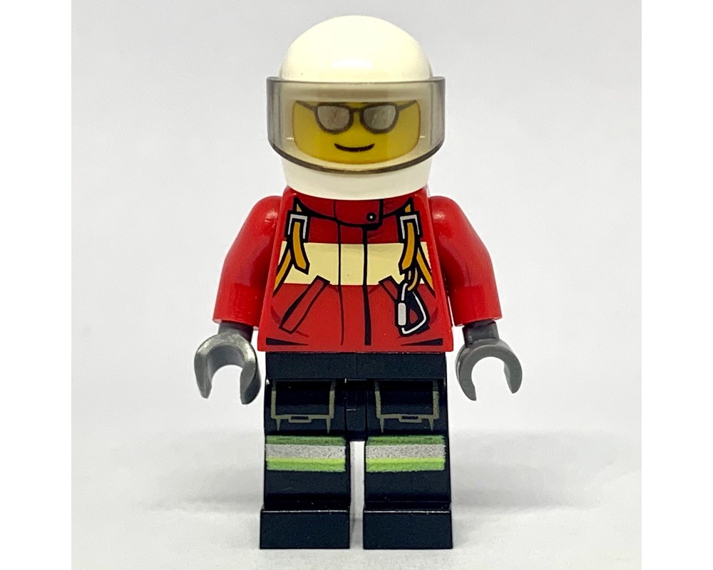 LEGO Set fig-008051 Fireman, Red Jacket with Straps, White Helmet with ...