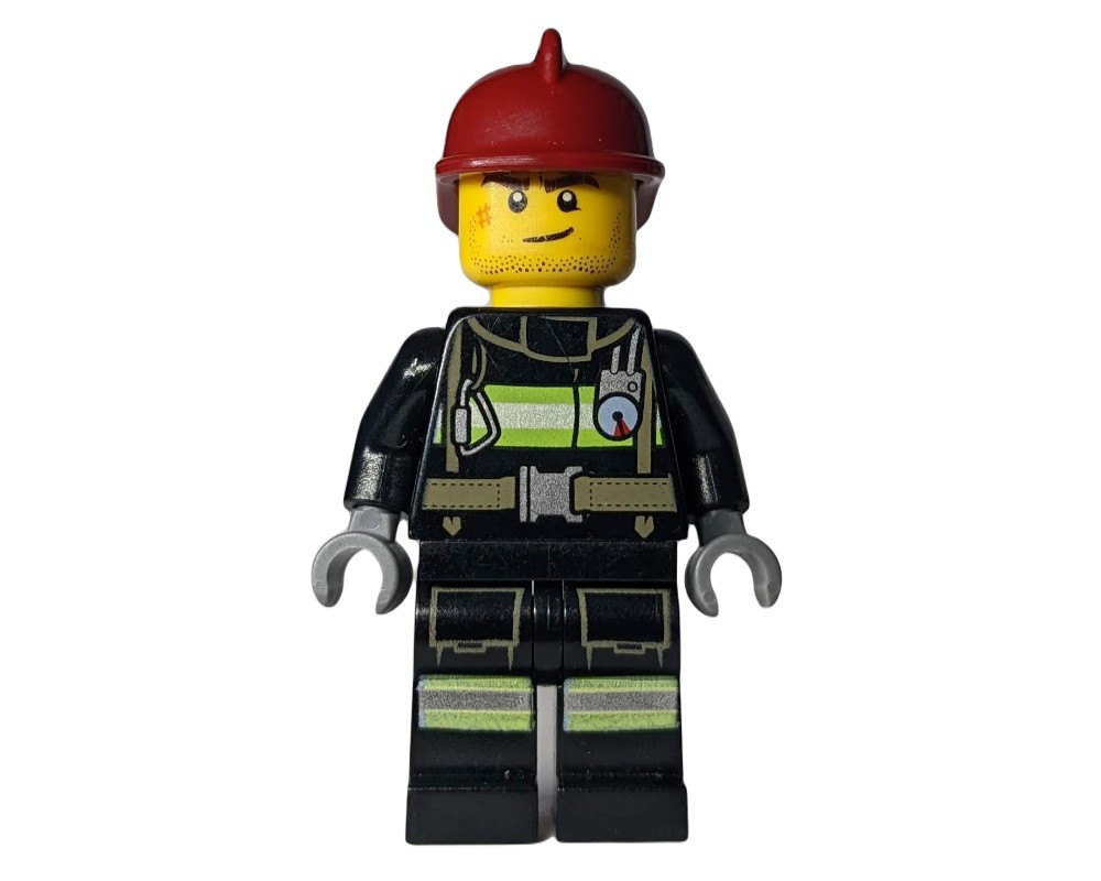 LEGO Set fig-008052 Fireman, Black Fire Suit with Gauge and Straps ...
