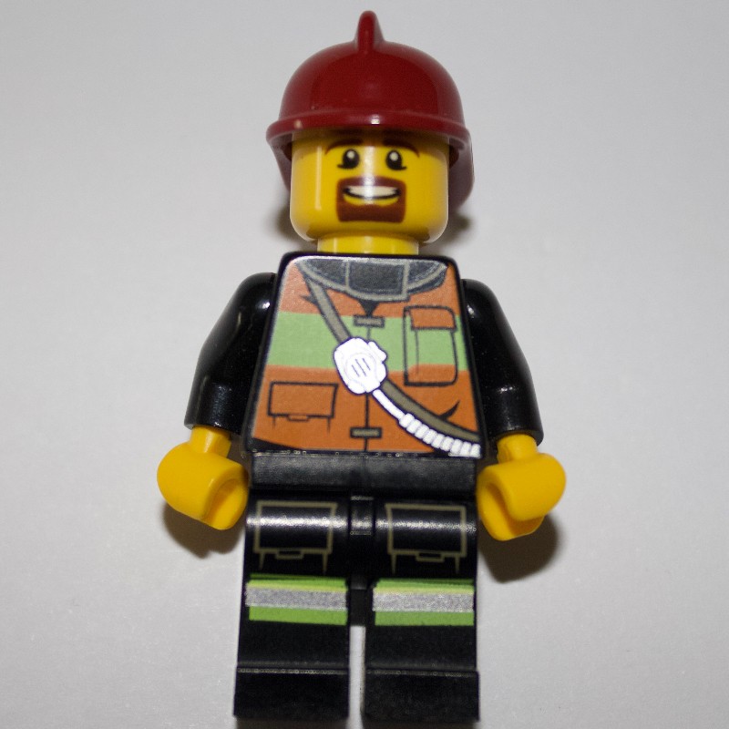 LEGO Set fig-008058 Fireman, Orange Safety Vest with Radio, Dark Red ...