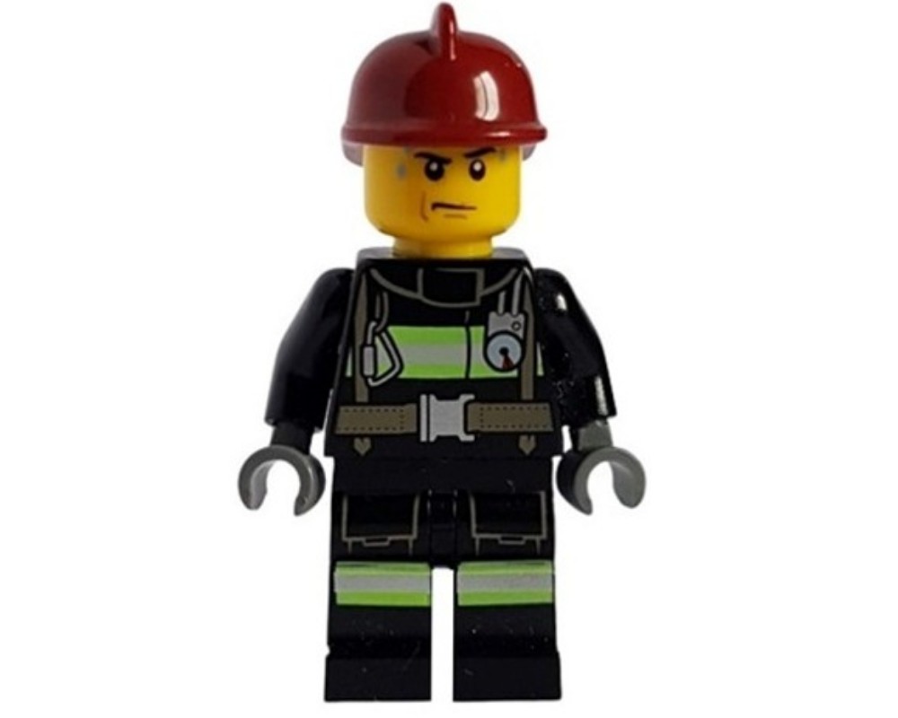 LEGO Set fig-008059 Fireman, Black Fire Suit with Gauge and Straps ...